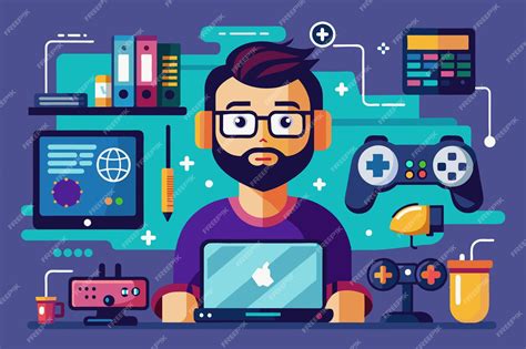 Create A Flatstyle Game Developer With Gaming Consoles And Design Software Premium Ai