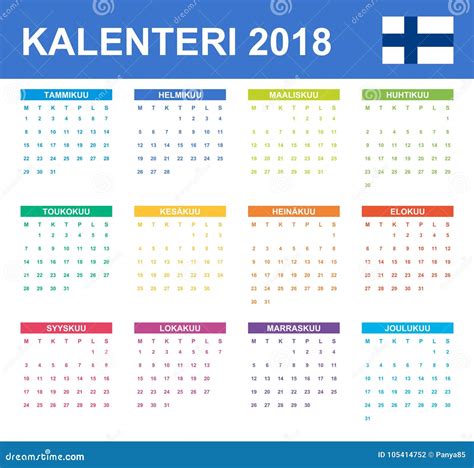 Finnish Calendar For 2018 Scheduler Agenda Or Diary Template Stock Vector Illustration Of