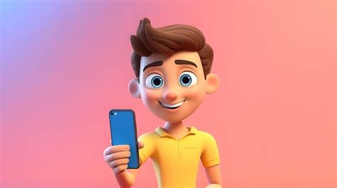 Premium Photo Joven Feliz En 3d Sosteniendo Celular Inteligente