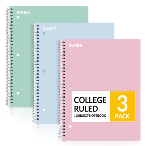 Sunee Spiral Notebooks 3 Pack 1 Subject College Ruled Paper 8 X 10
