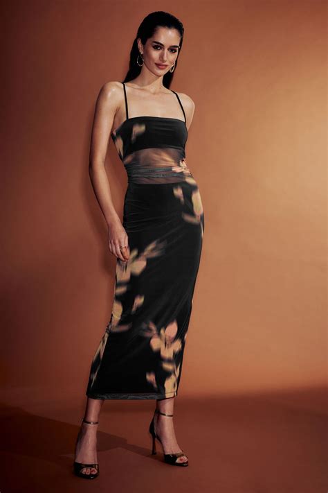 Ruched Mesh Maxi Dress Brown Dynamite