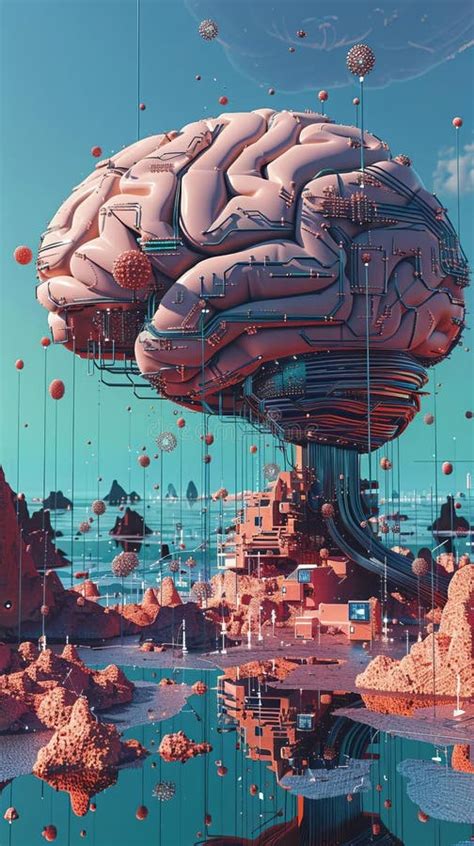 Surreal 3d Illustration Of An Electronic Brain Dreaming Of Complex Data