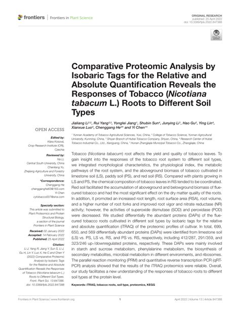 Pdf Comparative Proteomic Analysis By Isobaric Tags For The Relative