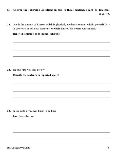 Karnataka 8th English First Language Model Question Paper 2025 Download Kseab Sample Paper