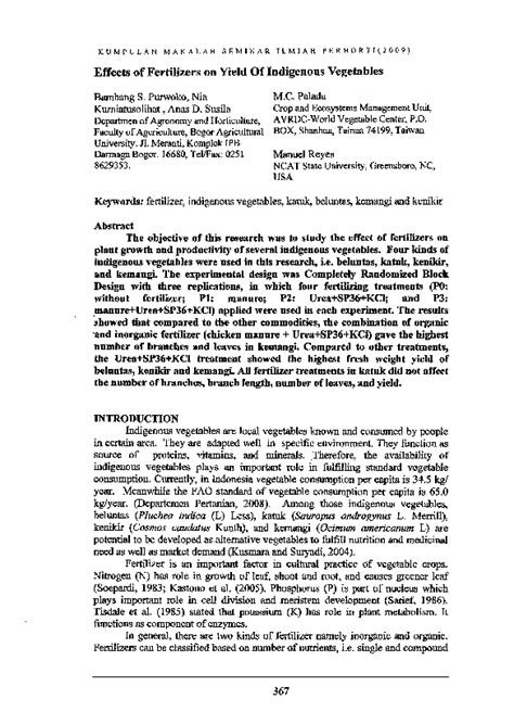 Pdf Effects Of Fertilizers On Yield Of Indigenous Vegetables Mega Ayu Lestari