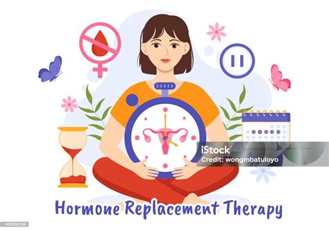 Hrt 또는 호르몬 대체 요법 약어 벡터 일러스트레이션 치료 및 호르몬 약물 건강 관리 만화 손으로 그린 템플릿 Hrt 제에 대한 스톡 벡터 아트 및 기타 이미지 Istock