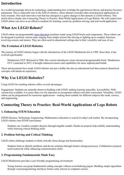 Ppt “connecting Theory To Practice Real World Applications Of Lego Robots” Powerpoint