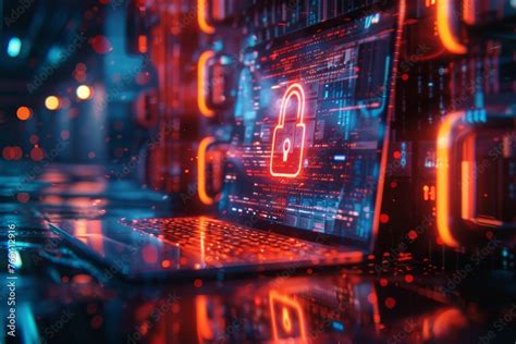 Cybersecurity Concept With Laptop And Lock Icon A Visually Captivating Illustration Showcasing