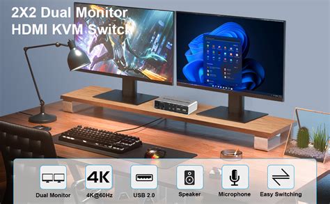 Dual Monitor KVM Switch HDMI Port Supports EDID K Hz Extended Display KVM Switch