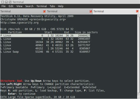 Linux Testdisk And Load Backup Of Partition Table Super User