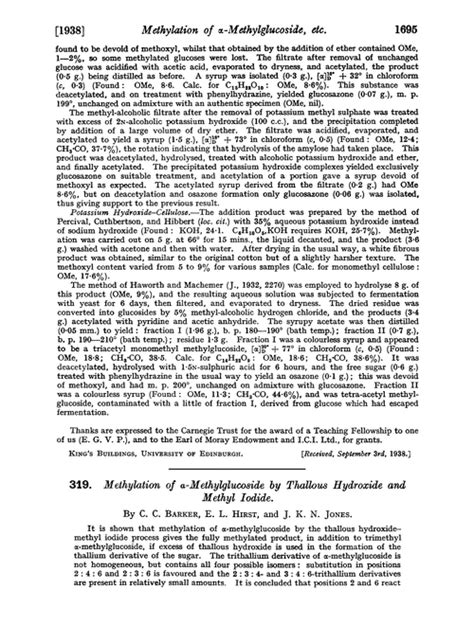 319 Methylation Of α Methylglucoside By Thallous Hydroxide And Methyl