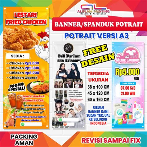 Jual Cetak Bannerspanduk Potrait A03 Gratis Desain Revisi Sampai