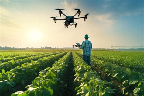 A Farmer Controls An Innovative Drone In A Field With A Crop Artificial
