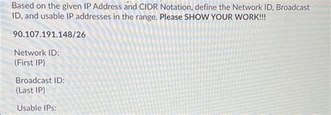 Solved Based On The Given IP Address And CIDR Notation Chegg Com