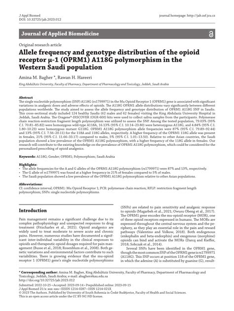 Pdf Allele Frequency And Genotype Distribution Of The Opioid Receptor