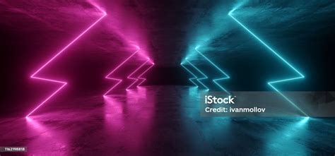 미래 네온 조명 레이저 보라색 파란색 빛나는 현대 복고풍 공상 과학 소설 우아한 우주선 클럽 밤 어두운 차고 지하 그런지 콘크리트 반사 추상 빔 3d 렌더링 초현대적에 대한