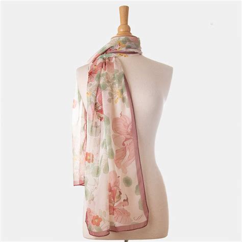 Antique Rose Sheer Silk Floral Long Scarf Elizabetta