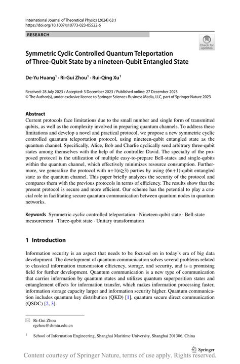 Symmetric Cyclic Controlled Quantum Teleportation Of Three Qubit State By A Nineteen Qubit