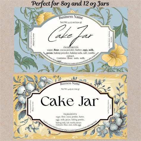 Cake Jar Label Cottage Kitchen Home Cakery Small Cakes Labels Victorian