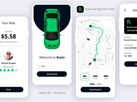 taxi app free xd ui kit free psd ui download