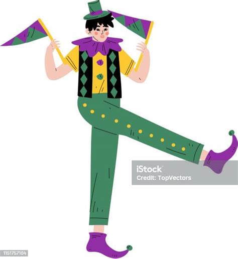 파티 깃발 벡터 일러스트와 함께 카니발을 축 하 하는 밝은 전통적인 마디 그 라 의상 남자 모자 모자류에 대한 스톡 벡터 아트