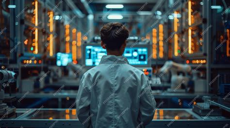 Industrial Engineer Using Artificial Intelligence Augmented Virtual Reality To Monitor Machine