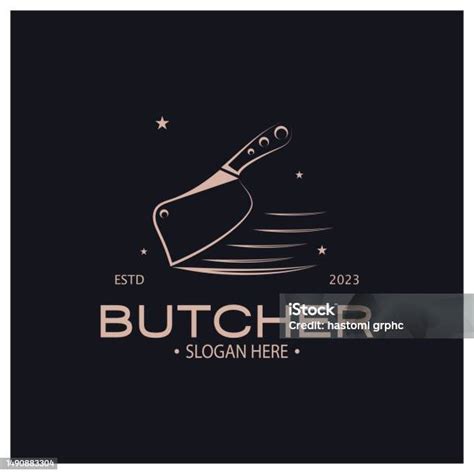 정육점 칼 빈티지 로고 일러스트 요리사 칼 로고 템플릿 비즈니스 배지 레스토랑 도살장 정육점 카페 브랜드 및 칼 가게 현대적인 간단한 미니멀리스트 벡터 개념으로 고기에 대한