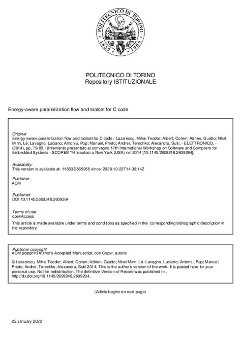 Pdf Energy Aware Parallelization Flow And Toolset For C Code