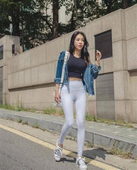 Street Shot Young Lady Wearing Yoga Pants Out Of The Street The