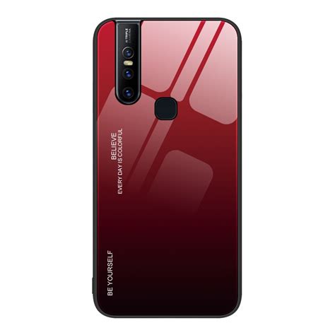 For Vivo V15 Gradient Color Glass Case Red Black