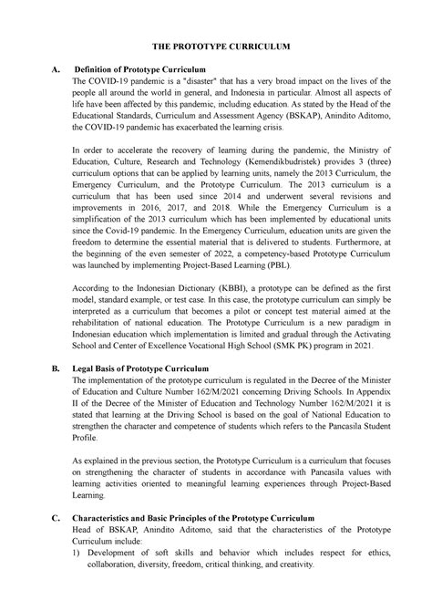 The Prototype Curriculum The Prototype Curriculum A Definition Of Prototype Curriculum The