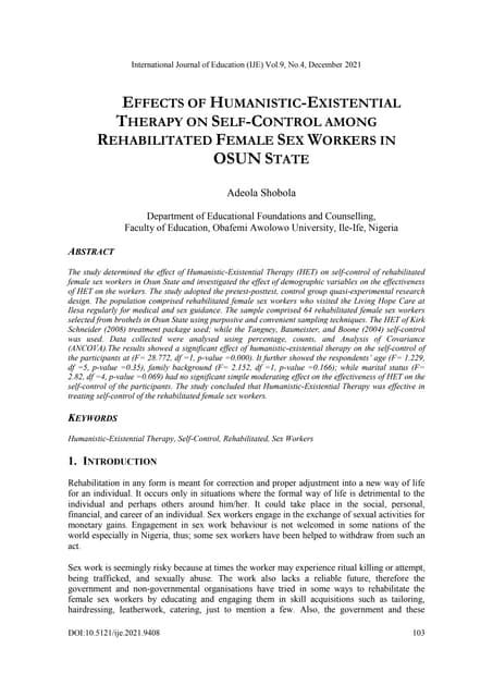 Effects Of Humanistic Existential Therapy On Self Control Among
