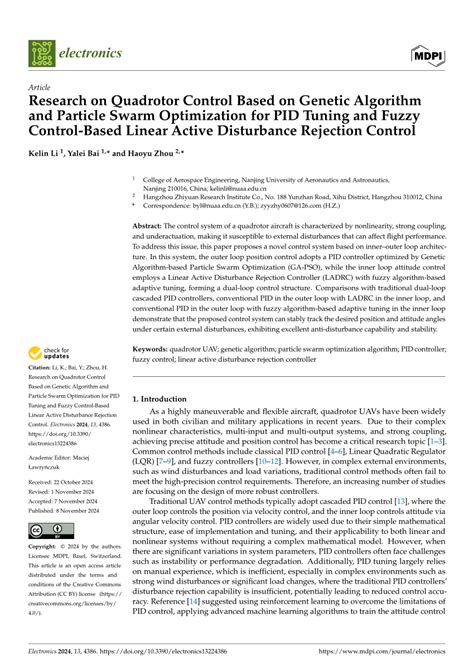 Pdf Research On Quadrotor Control Based On Genetic Algorithm And Particle Swarm Optimization