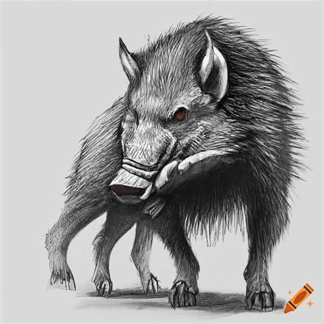 Pencil Sketch Of A Giant Wild Boar With Imposing Stature On Craiyon