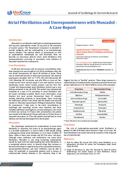 Pdf Atrial Fibrillation And Unresponsiveness With Muscadol A Case