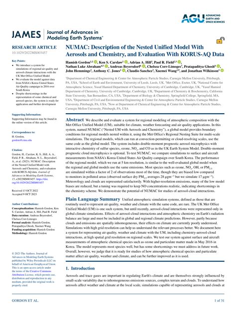 Pdf Numac Description Of The Nested Unified Model With Aerosols And
