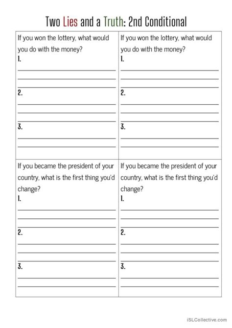 Two Lies And A Truth Second Conditi Français Fle Fiches Pedagogiques