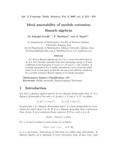 Ideal Amenability Of Module Extension Banach Algebras 1 Introduction