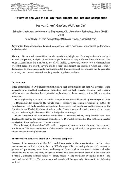 Review Of Analysis Model On Three Dimensional Braided Composites