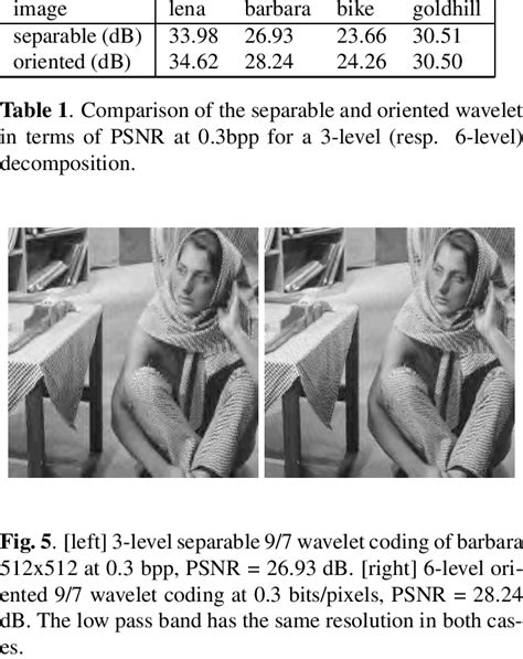 The Coding Performance Obtained For A 3 Level Separable Wavelet Trans