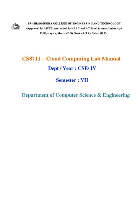 Cloudcomputinglabmanual Cse Sri Shanmugha College Of Engineering And