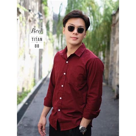 เสื้อเชิ้ตผู้ชายสีแดงเลือดหมู ผ้าoxford คอปก แขนยาว ใส่สบาย ระบายความร้อนได้ดี Shopee Thailand