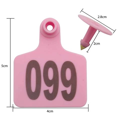 1 100 Marked Number Ear Tags Set 5x4cm Small Pink Improve Ag
