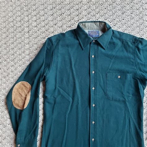 Pendleton Shirts Vintage Pendleton Wool Button Up Green Shirt Leather Elbow Patch Poshmark