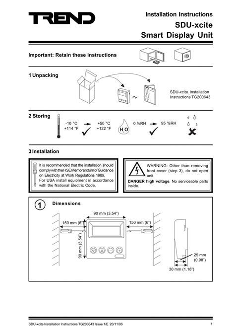 SDU Xcite Smart Display Unit Installation Instructions Trend Controls