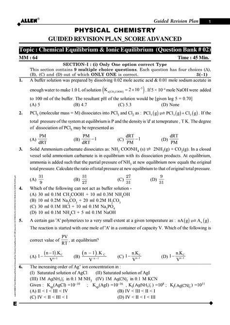 Solution Advanced Problems In Ionic Equilibrium And Chemical