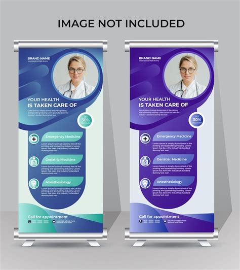 병원 디자인을 위한 의료 롤업 배너 디자인 프리미엄 벡터