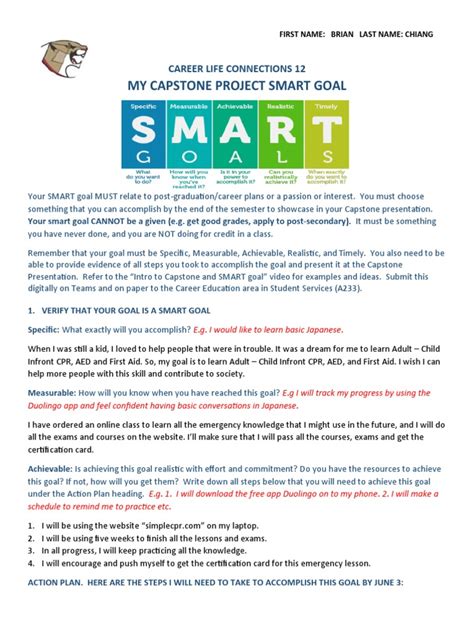 Assignment 1 Smart Goal Assignment Pdf Goal Cognition