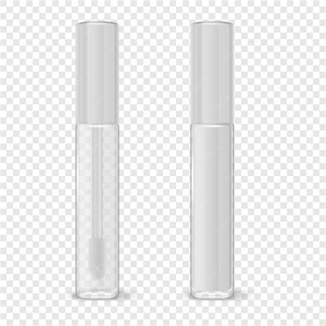 벡터 3d 현실적인 폐쇄 플라스틱 투명 하 고 흰색 립글로스 립스틱 패키지 세트 격리 된 유리 용기 튜브 뚜껑 브러시 플라스틱