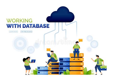 Illustration Of Database And Cloud Increased Server Access Database Charts And Cloud Computing